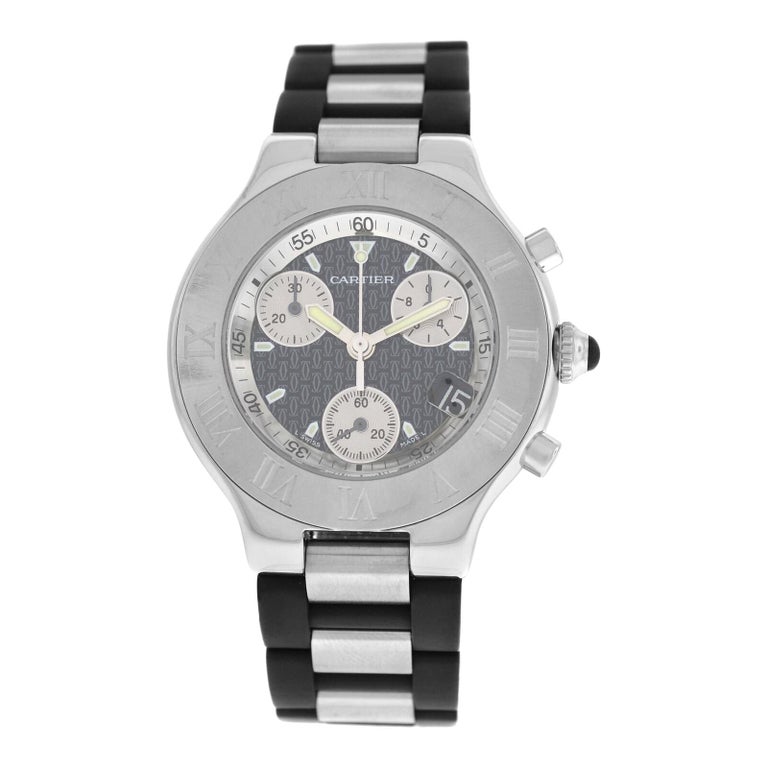 Men's Cartier 2424 Chronoscaph Steel Date Quartz Chronograph Watch For ...