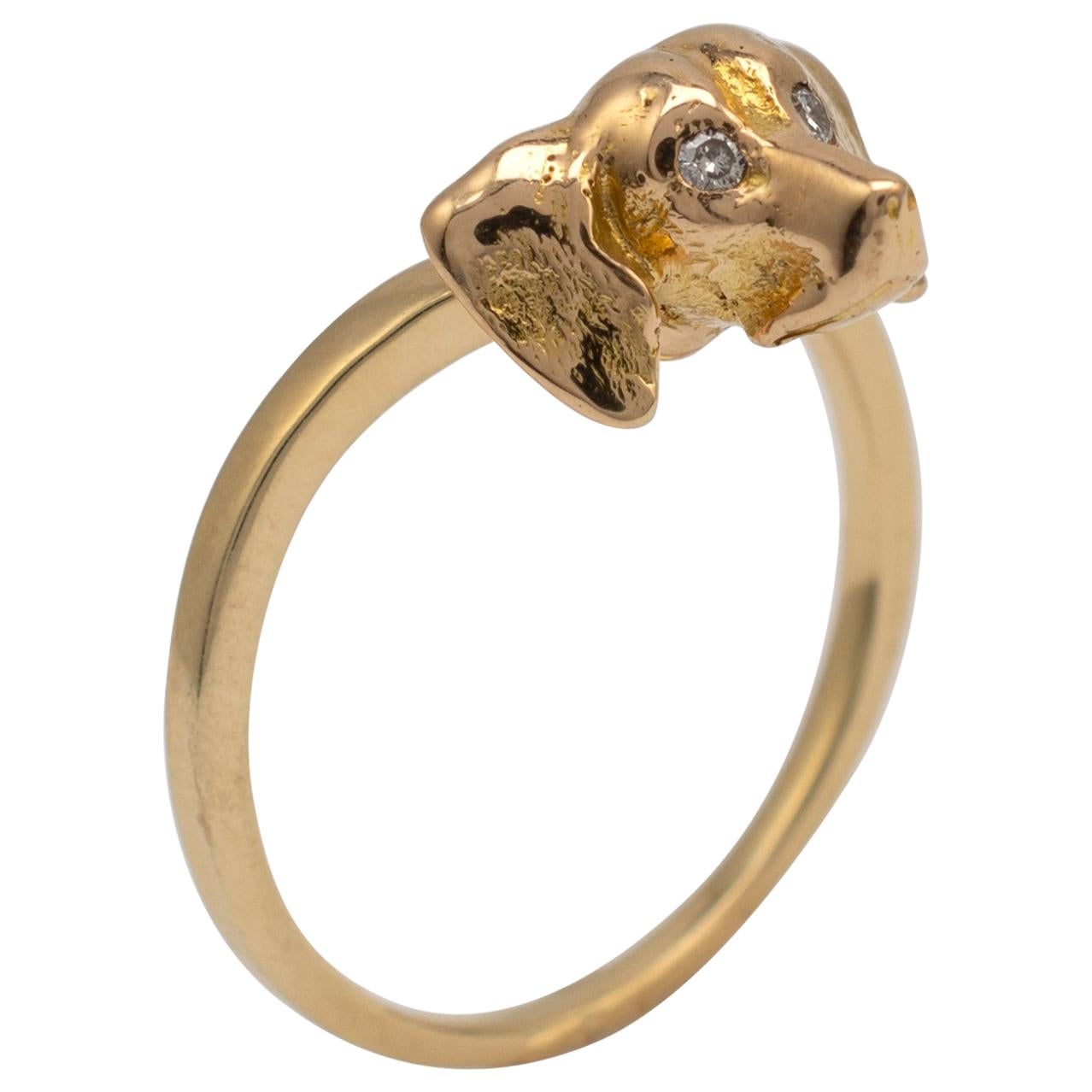 Unusual Dog Ring with Diamonds, 18 Karat Gold with Full British ...