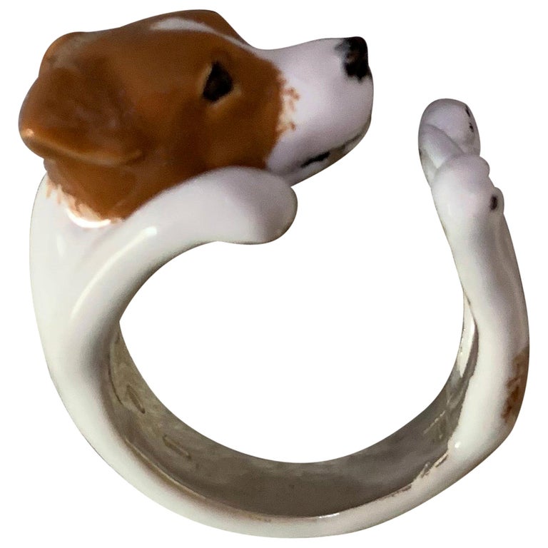 Sterling Silver 925 Enamel Jack Russell Dog Ring at 1stDibs