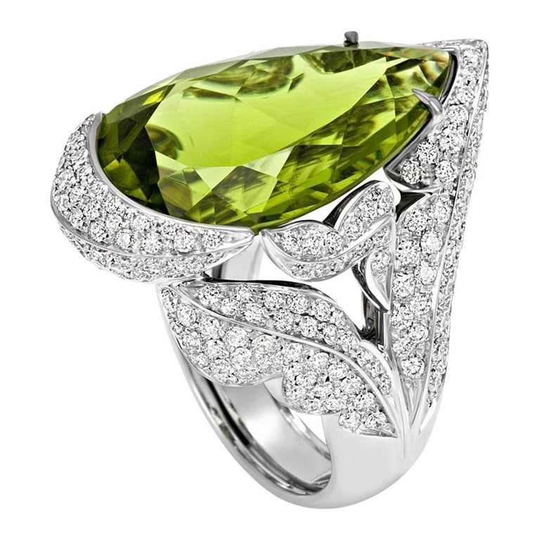 Unique Peridot Diamond Pave' 18KT White Gold Made in Italy Ring For ...