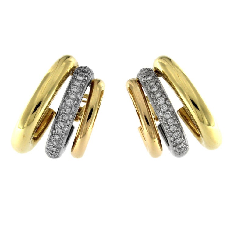 3-Color 18 Karat Earrings with Diamonds For Sale at 1stDibs