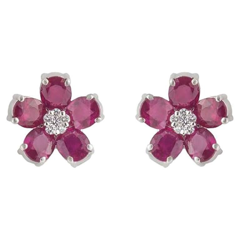 Burmese Ruby Flower Stud Earrings 8.71 Carat at 1stDibs