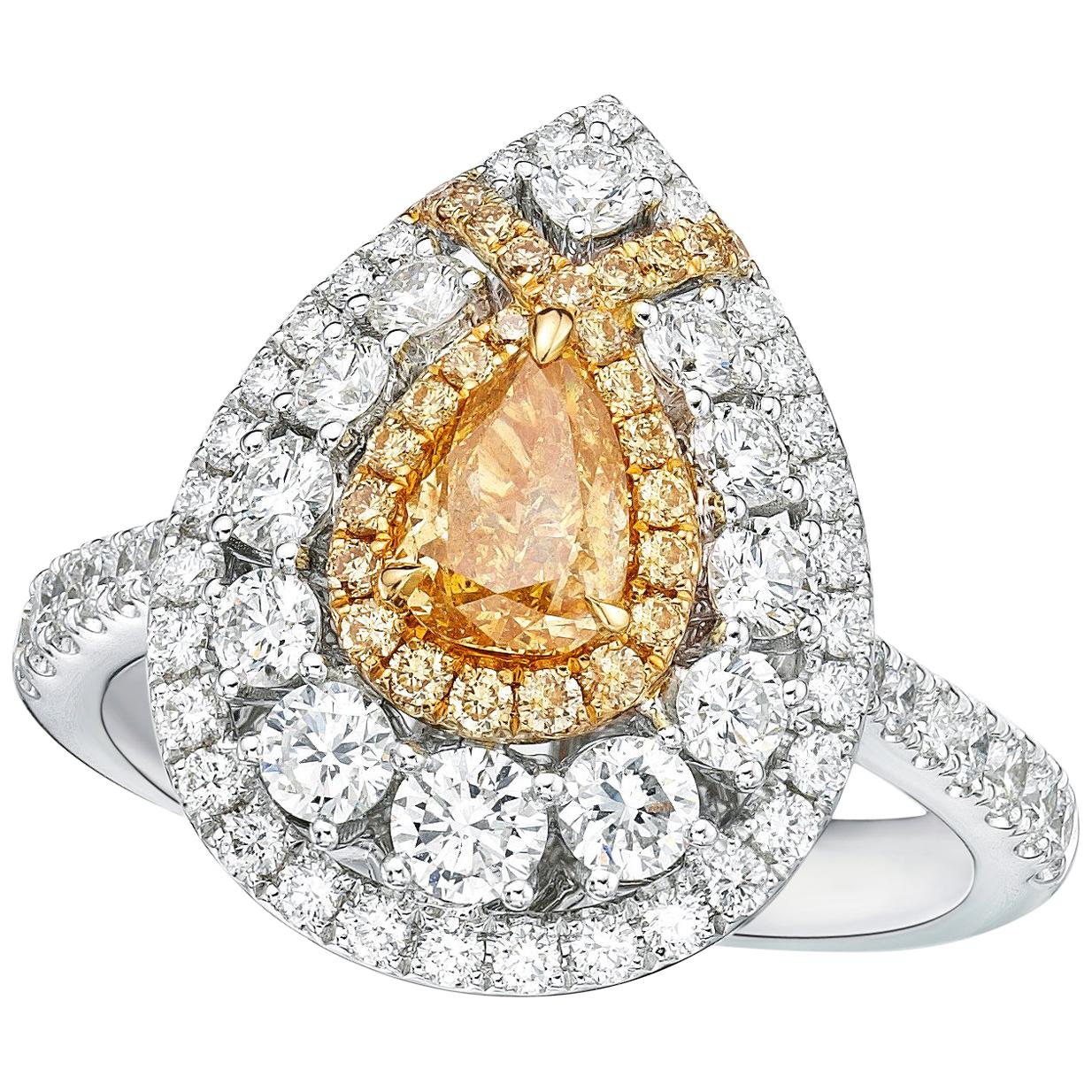 GIA Certified 0.52 Carat Fancy Intense Yellow- Orange Diamond Ring For ...
