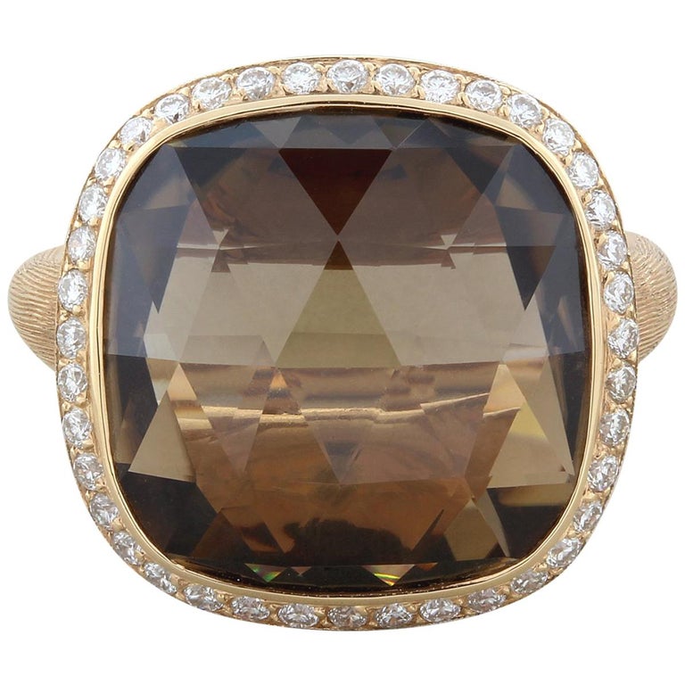 Smoky Quartz Diamond Gold Cocktail Ring at 1stDibs