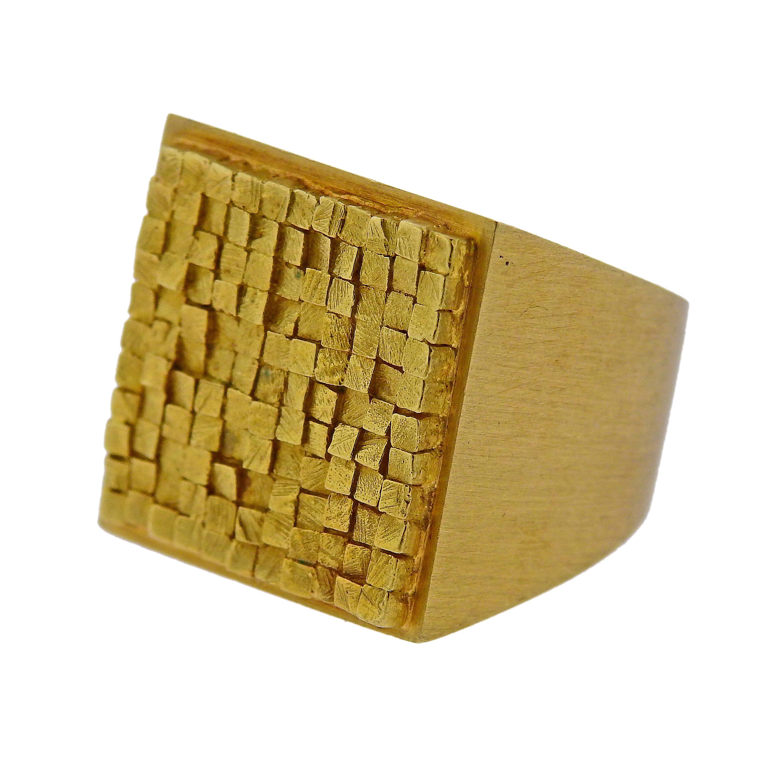 Antonio Bernardo Tessera Textured Gold Geometric Ring at 1stDibs