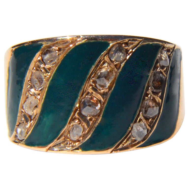 Antique 14 Karat Gold Edwardian Era Rosecut Diamond Enamel Cigar Band ...