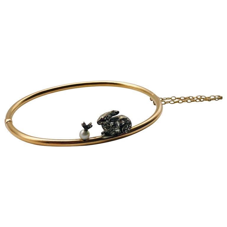 Easter Rabbit Bunny Turnip Natural Pearl Ruby Diamond Gold Bangle ...