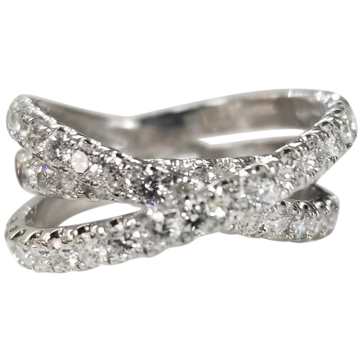 14 Karat White Gold 3-Row Baguette and Round Diamond Ring For Sale at 1stDibs | white gold ...