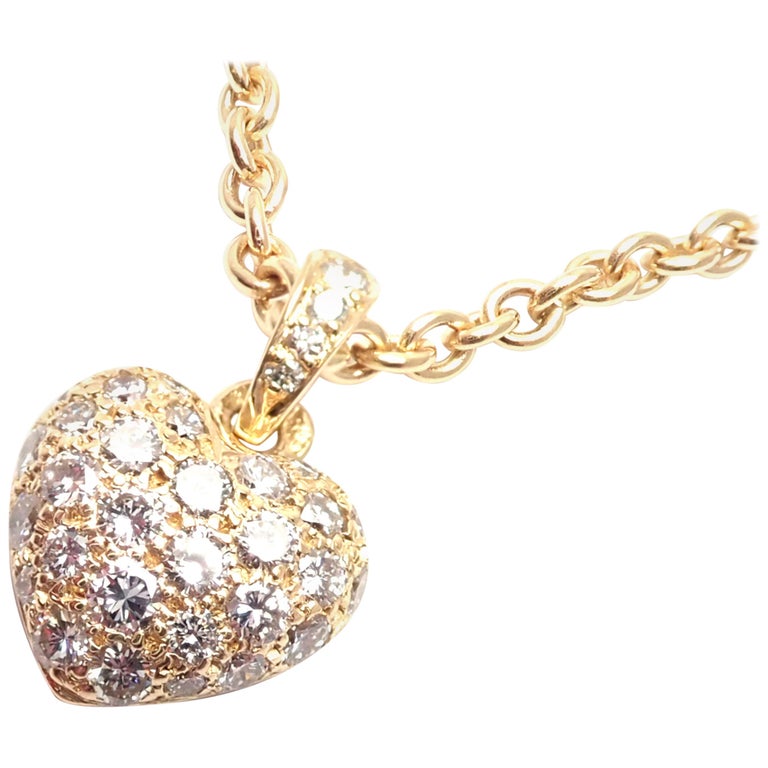 Cartier Diamond Heart Yellow Gold Pendant Necklace at 1stDibs