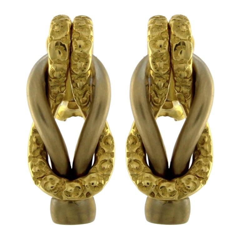 Chiselled Earrings Gold 18 Karat For Sale at 1stDibs