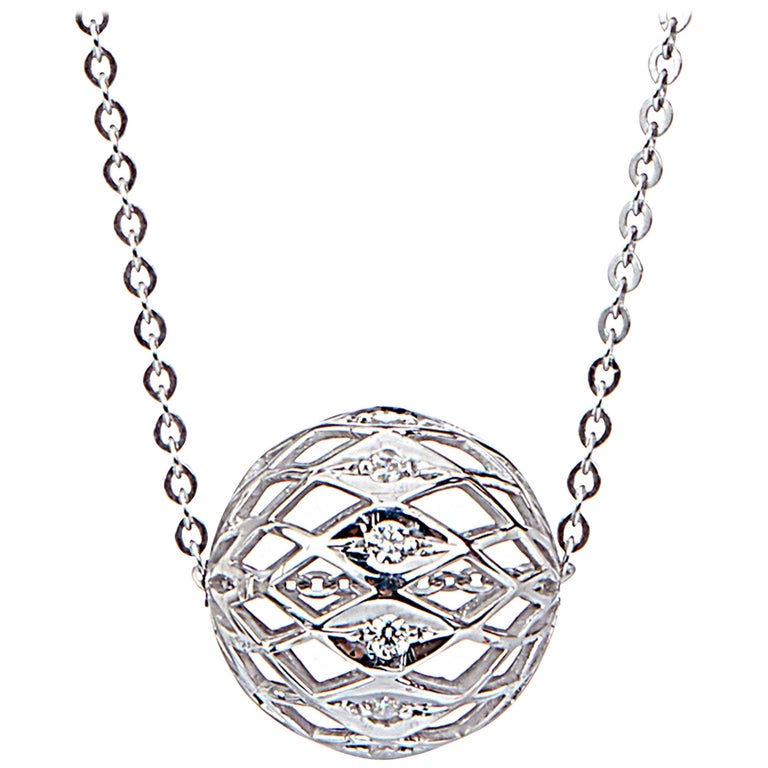 Yemyungji Diamond 18 Karat White Gold Millennium Ball Pendant Chain ...