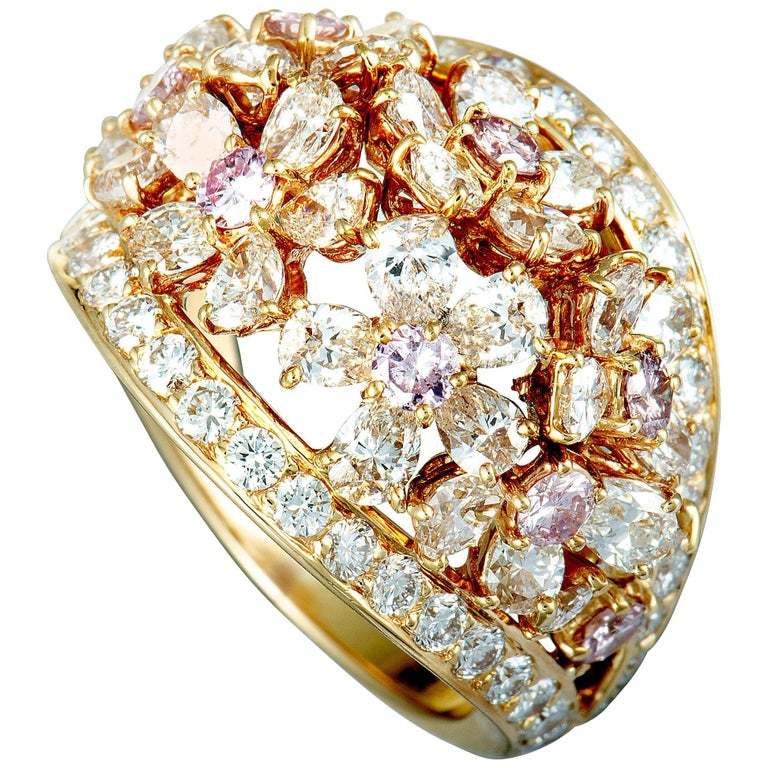 Graff Bombé White and Pink Diamond Yellow Gold Flower Ring at 1stDibs