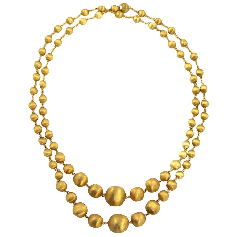 Marco Bicego Africa 18 ct Gold Graduated Long Single, Double Wave Bead ...