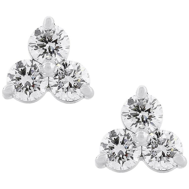 Round Diamond Three-Stone Cluster Earrings at 1stDibs