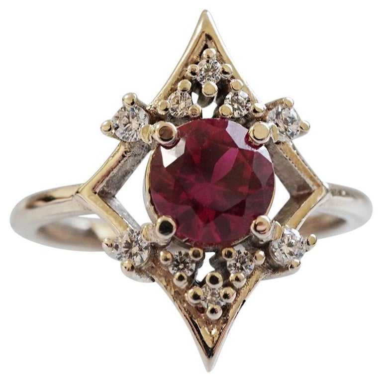 Lovers Shield 1.5 Carat Ruby Diamond Ring at 1stDibs