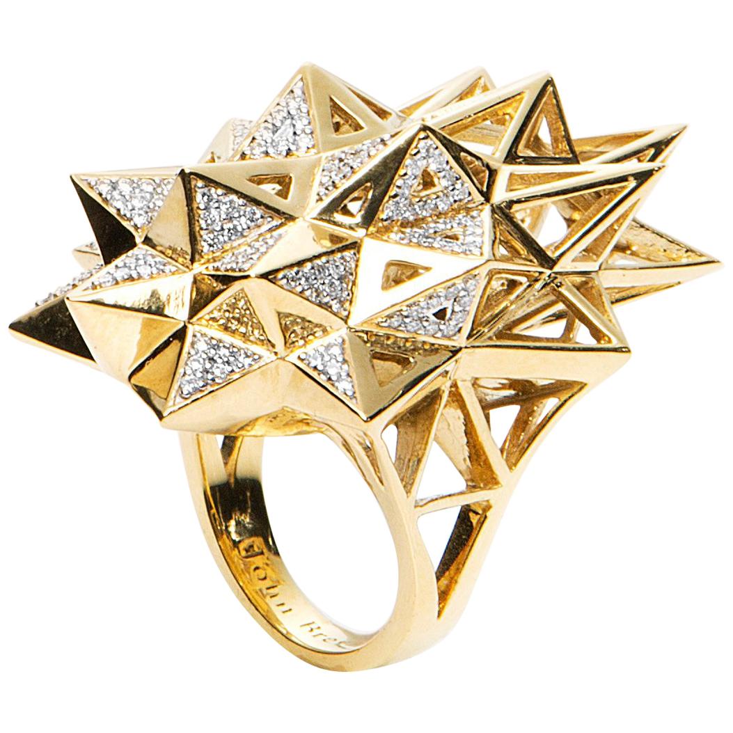 18k Gold Offset Bypass Pave Set Diamond Twin Star Ring For Sale at ...