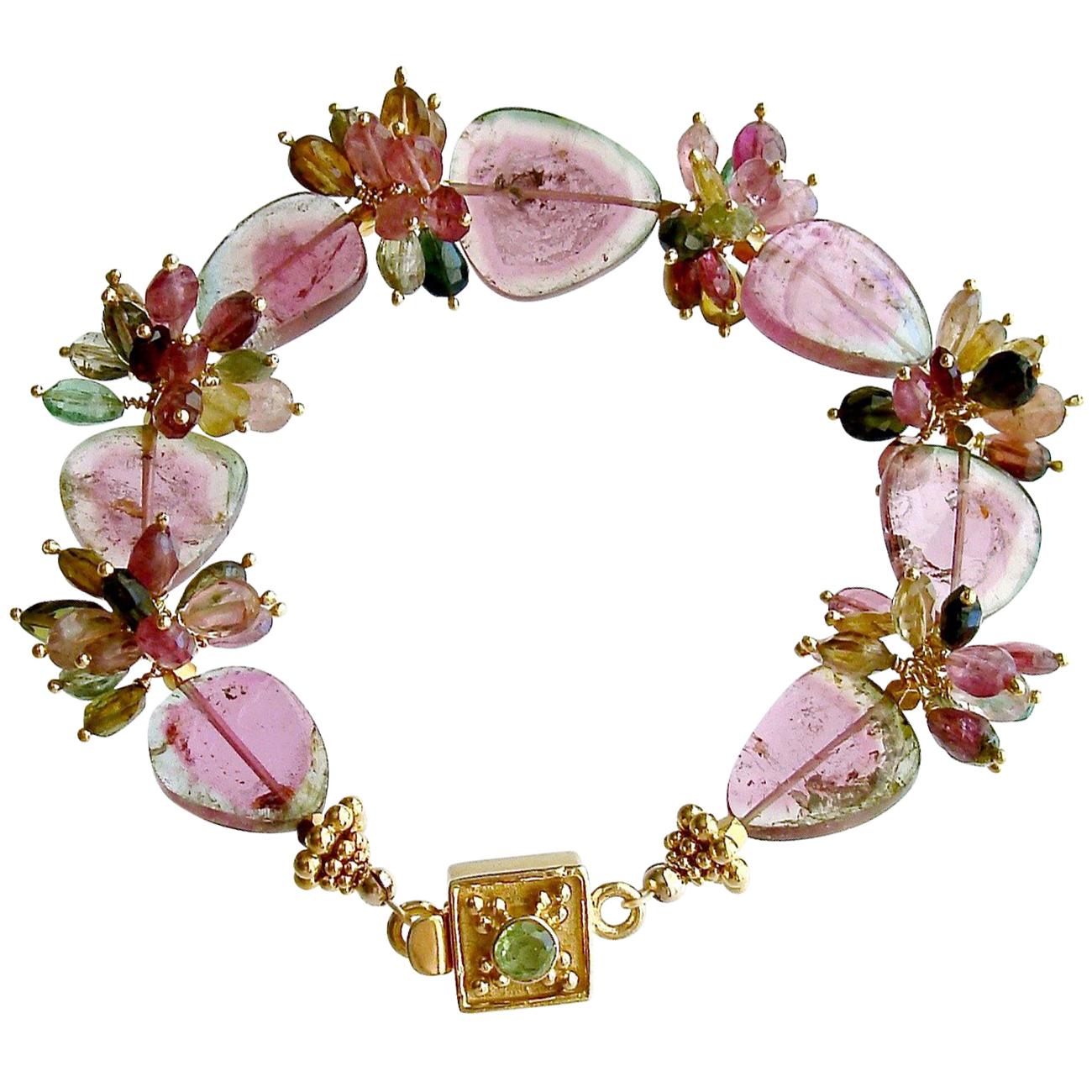 Watermelon Tourmaline Slices Tourmaline Clusters Peridot Clasp Bracelet ...