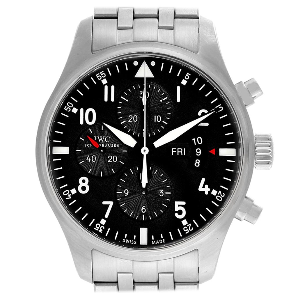 IWC Pilot Chronograph Steel Midnight Blue Arabic Dial Men's Watch ...