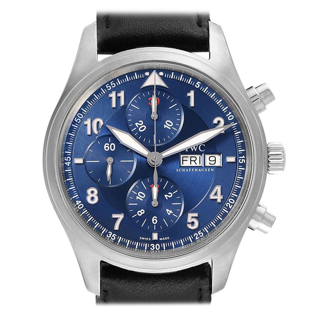 IWC Pilot Chronograph Steel Midnight Blue Arabic Dial Men's Watch ...