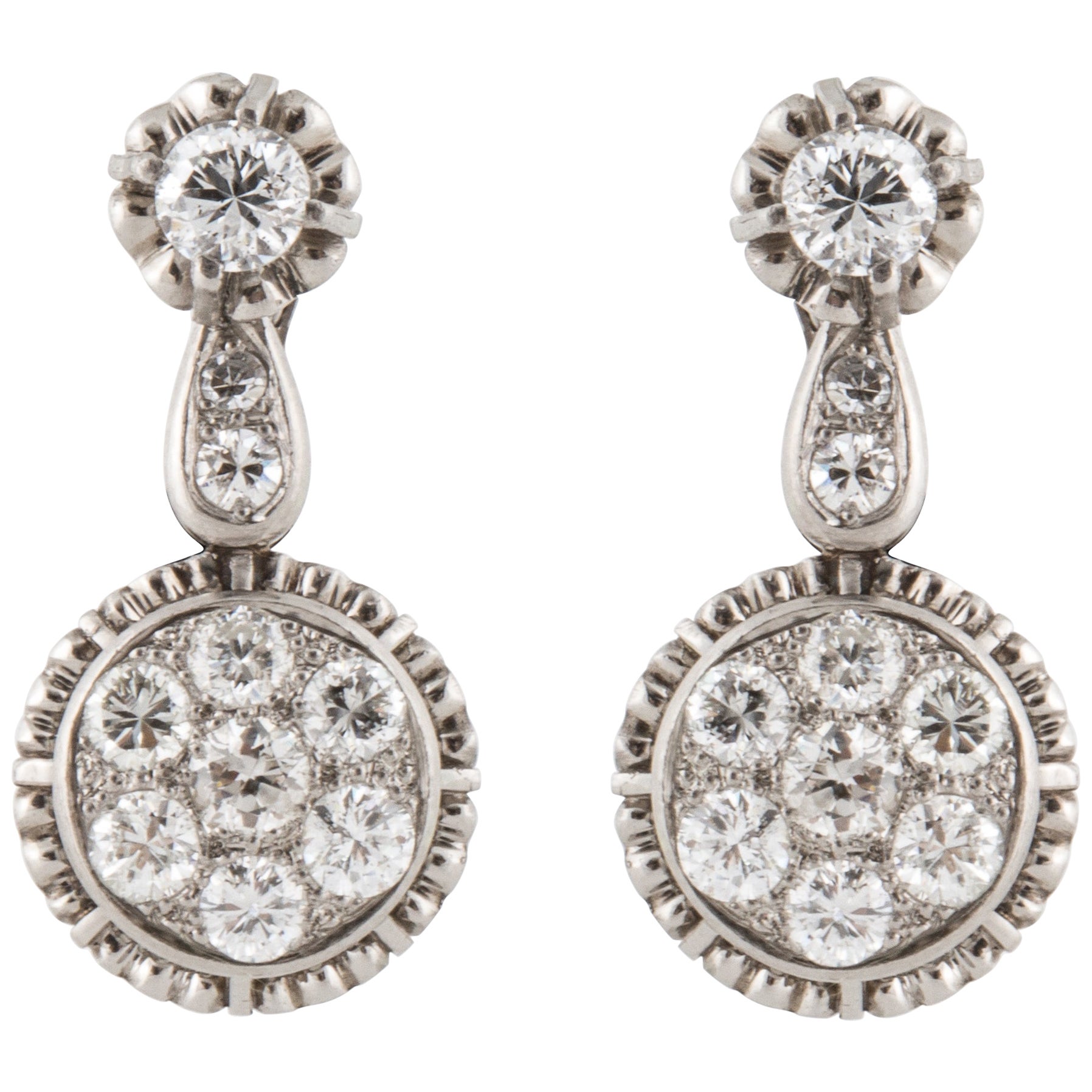Diamond Platinum Wire Drop Earrings For Sale at 1stDibs