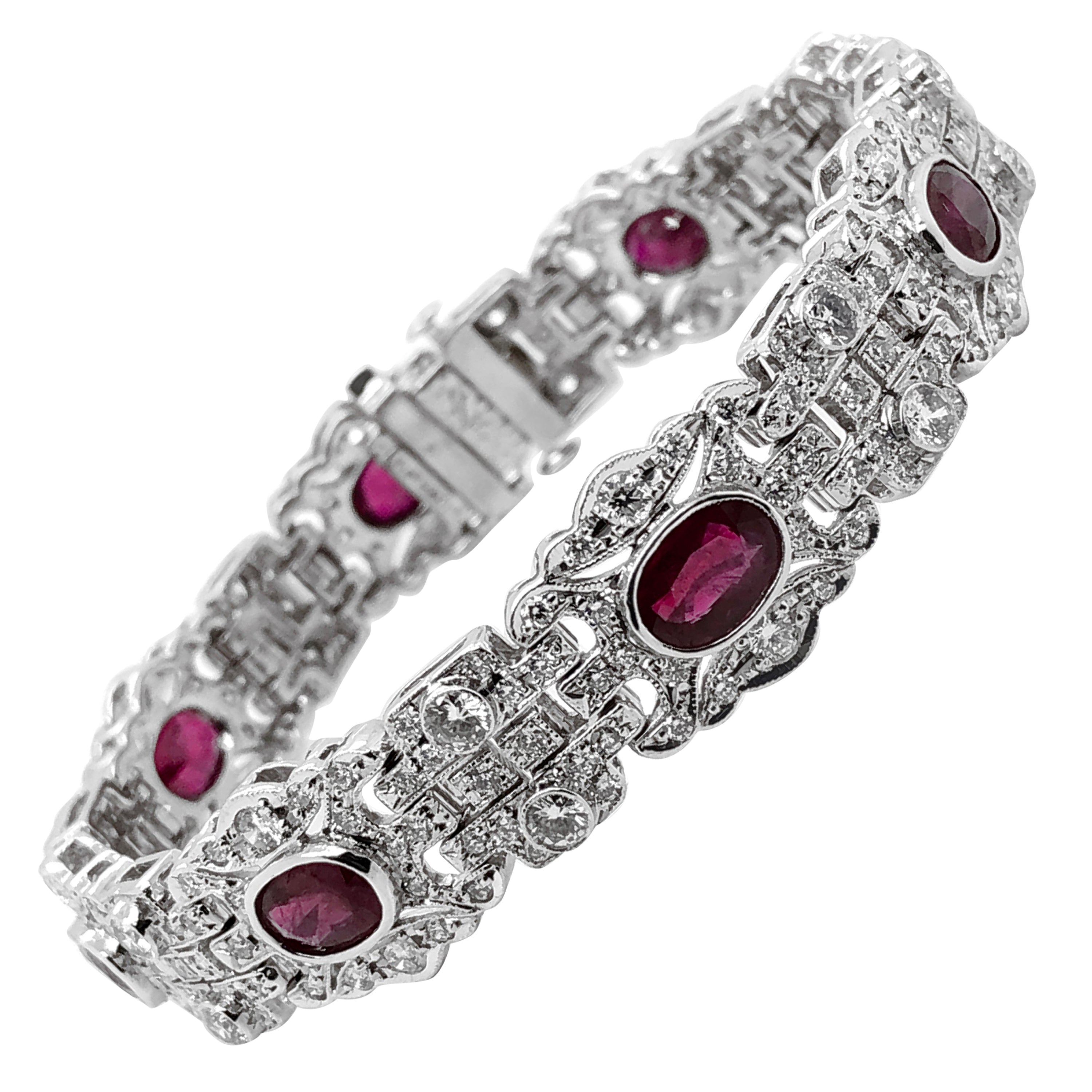 Ruby Diamond Platinum Bracelet For Sale at 1stDibs