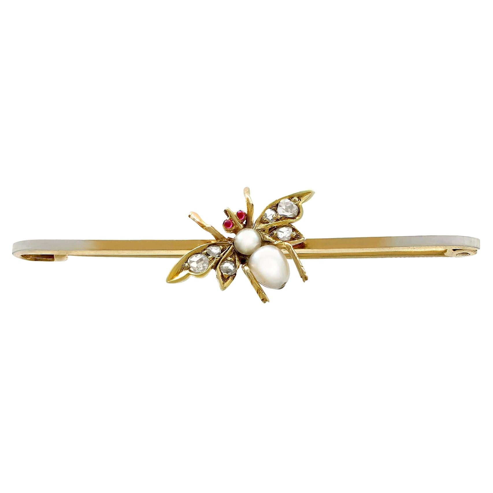 Vintage 1990s Ruby and Diamond Yellow Gold Insect Brooch For Sale at ...