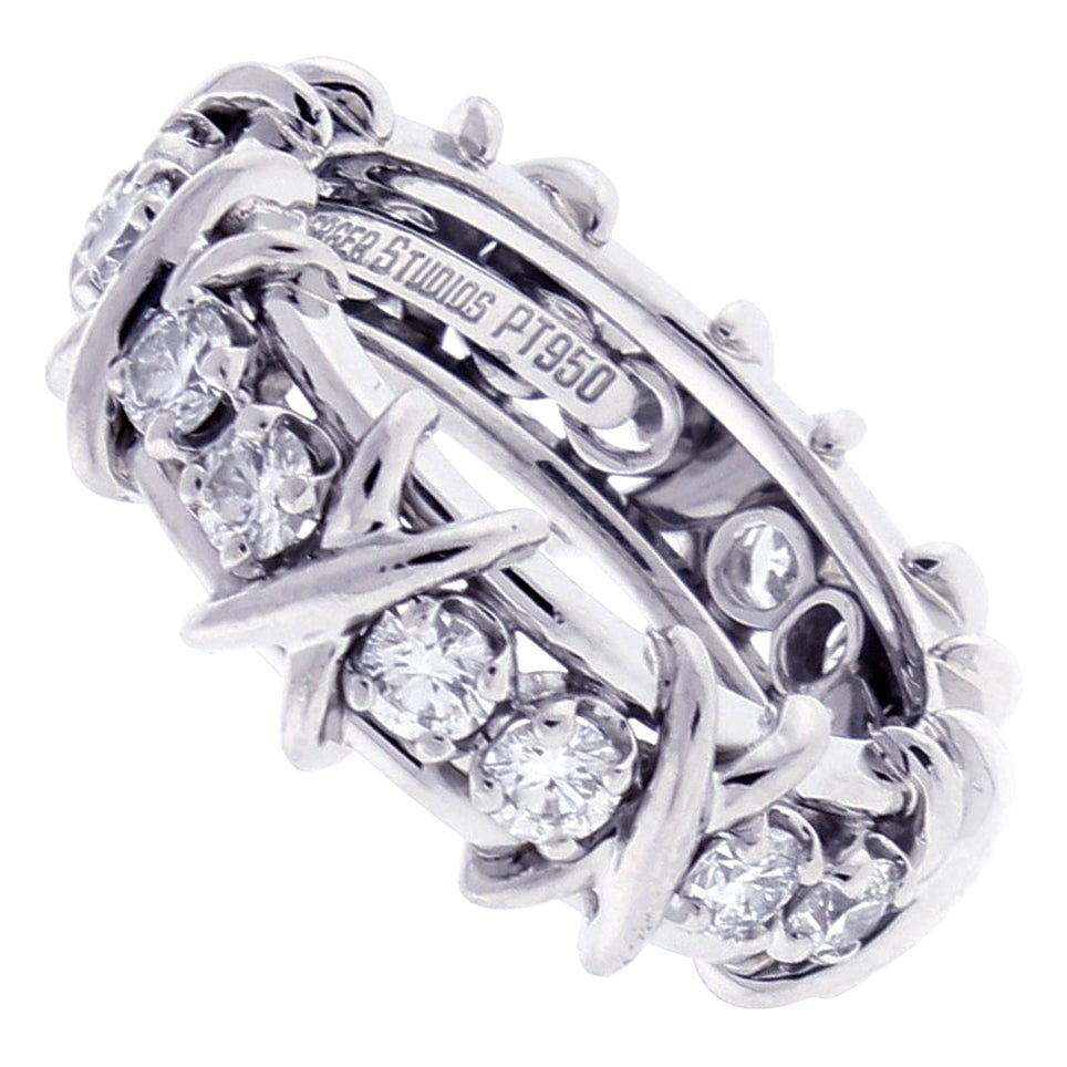 Tiffany and Co. Schlumberger Diamond Gold Platinum 16 Stone Band Ring ...