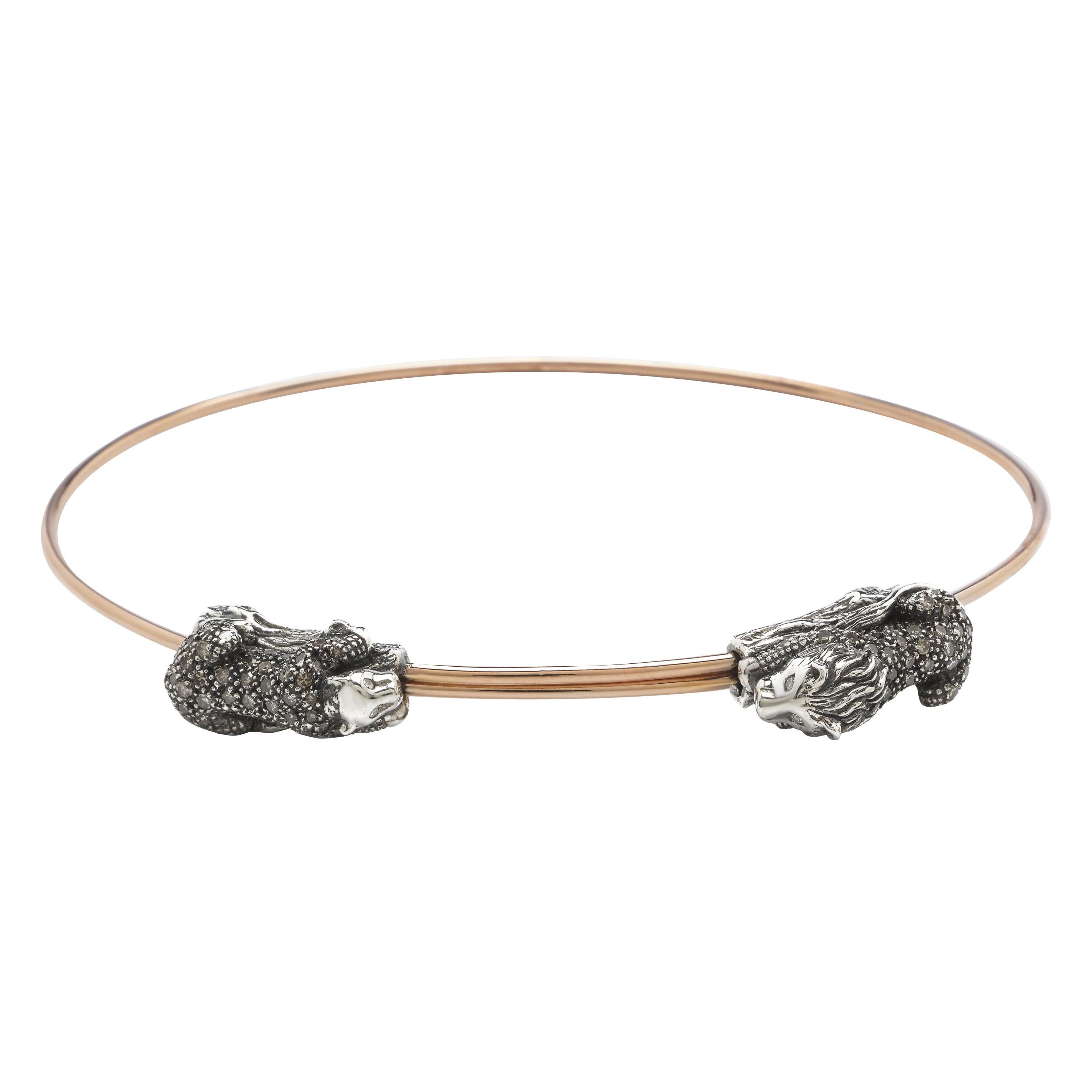 Animal 18 Karat Gold and Sterling Silver Lion and Lioness Bangle with ...