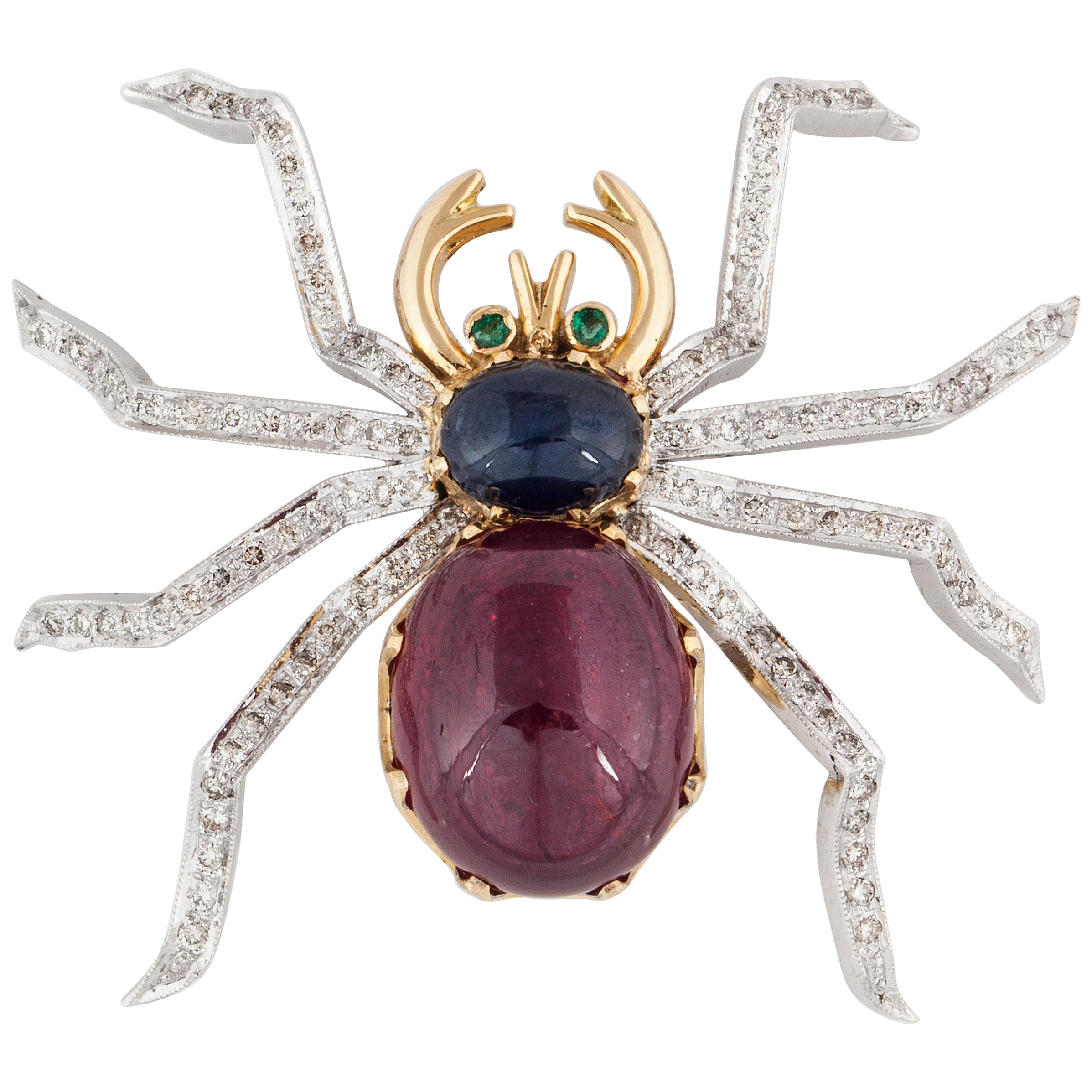Yellow Gold Sapphire Ruby Celestial Pin at 1stDibs