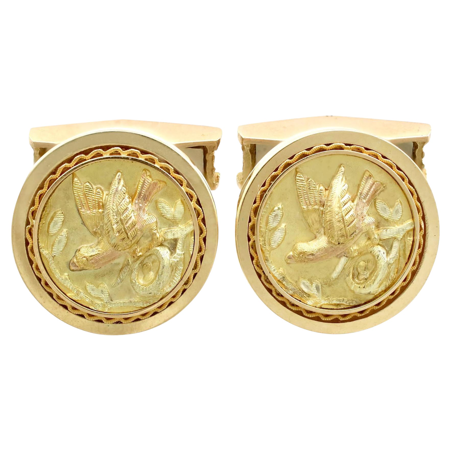 French Vintage Gold Herringbone Breveté SGDG Cufflinks at 1stDibs ...