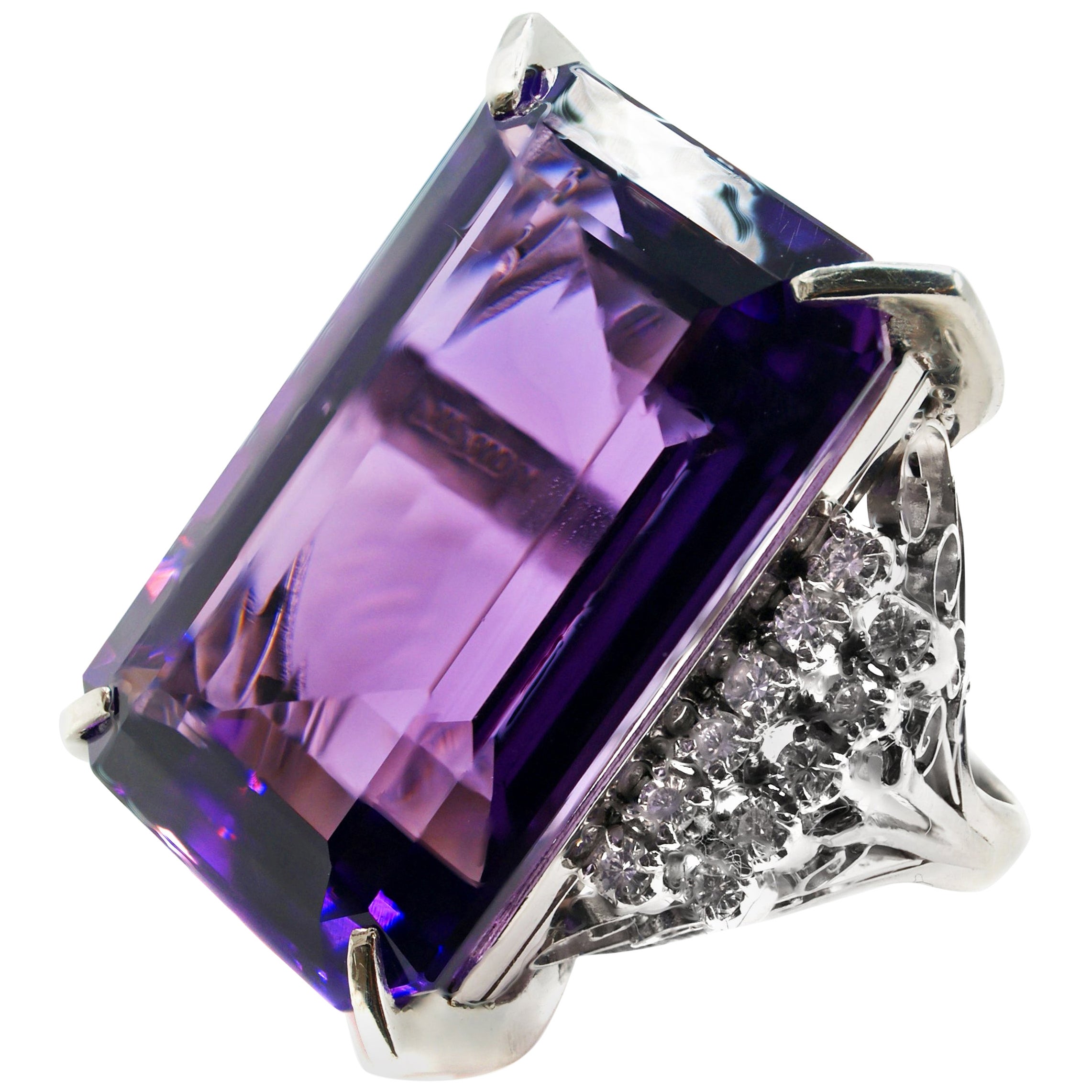 Platinum Amethyst Diamond Ring For Sale at 1stDibs