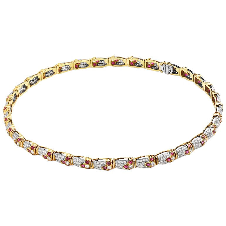 Estate Diamond and Red Ruby 18 Karat Gold Choker Necklace For Sale at ...