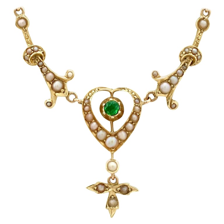Antique 1890s Peridot and Seed Pearl Yellow Gold Necklace For Sale at ...