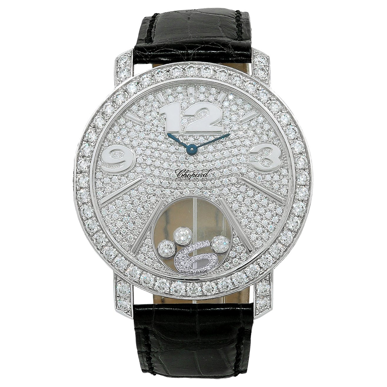 Chopard Diamond Black Leather Strap Watch For Sale at 1stDibs