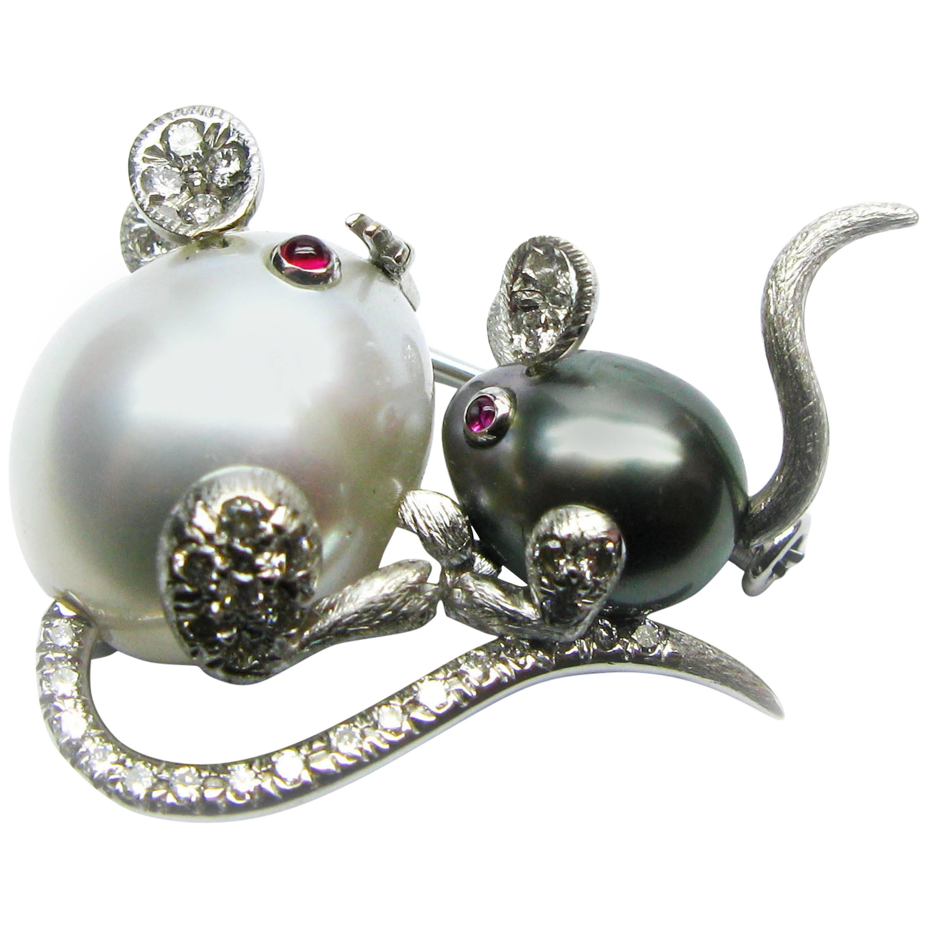 Kurt Wayne Pearl Ruby Diamond Gold Mouse Pin at 1stDibs