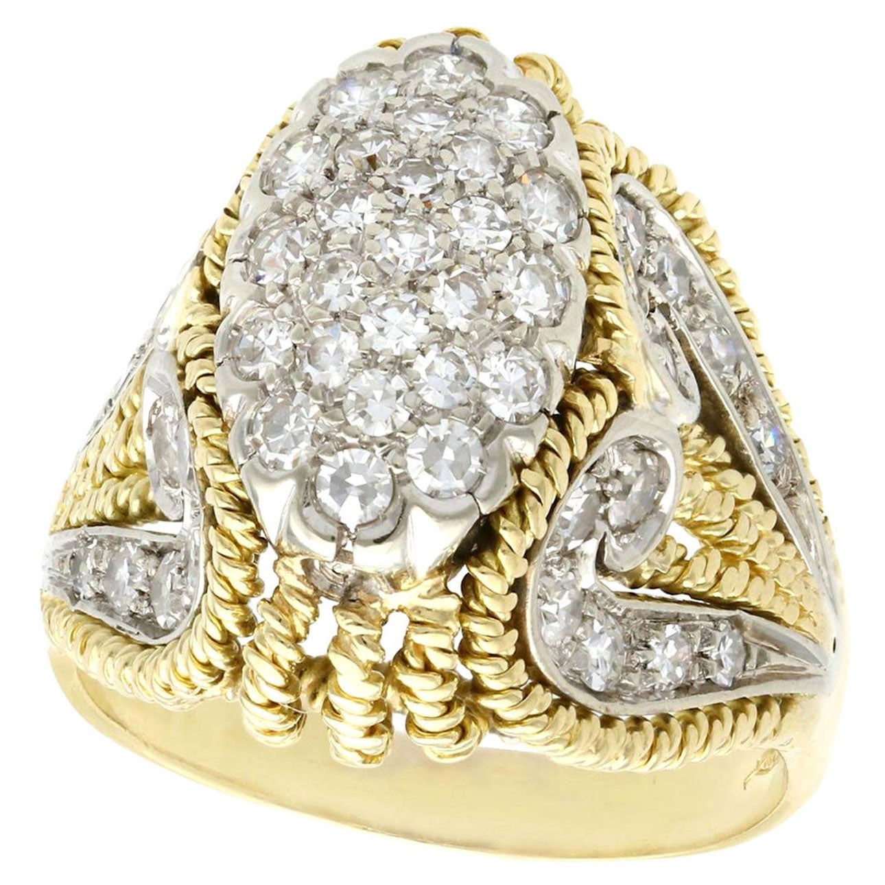 Vivid Peridot and Diamond Ring in Yellow and Red Gold, ca. 1950s For ...