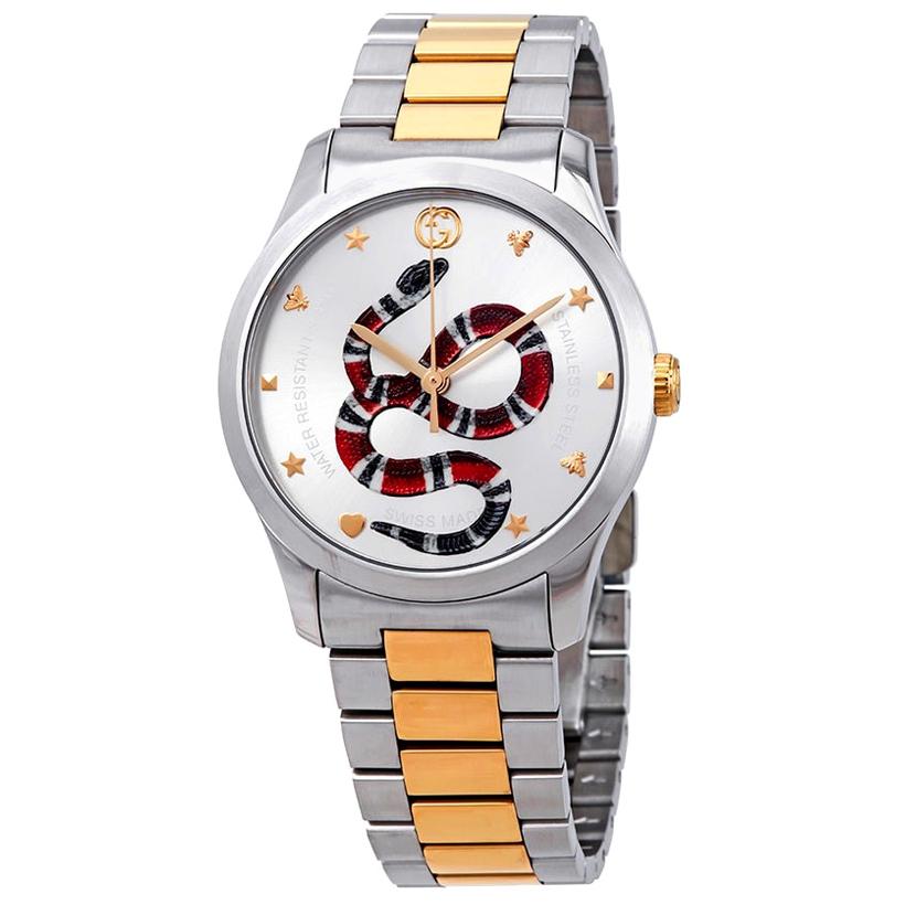 Gucci G-Timeless Silver with Snake Motif Dial Stainless Steel Watch ...