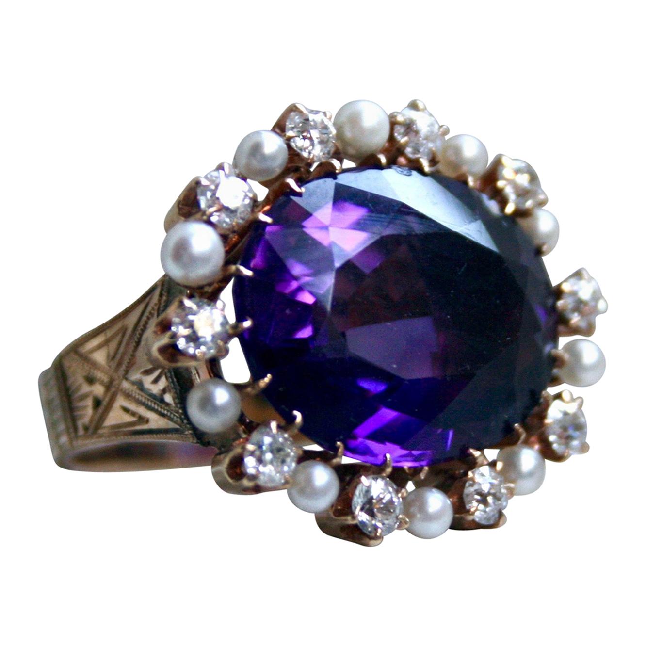 Victorian Pearl and Amethyst 15 Karat Gold Antique Ring at 1stDibs ...