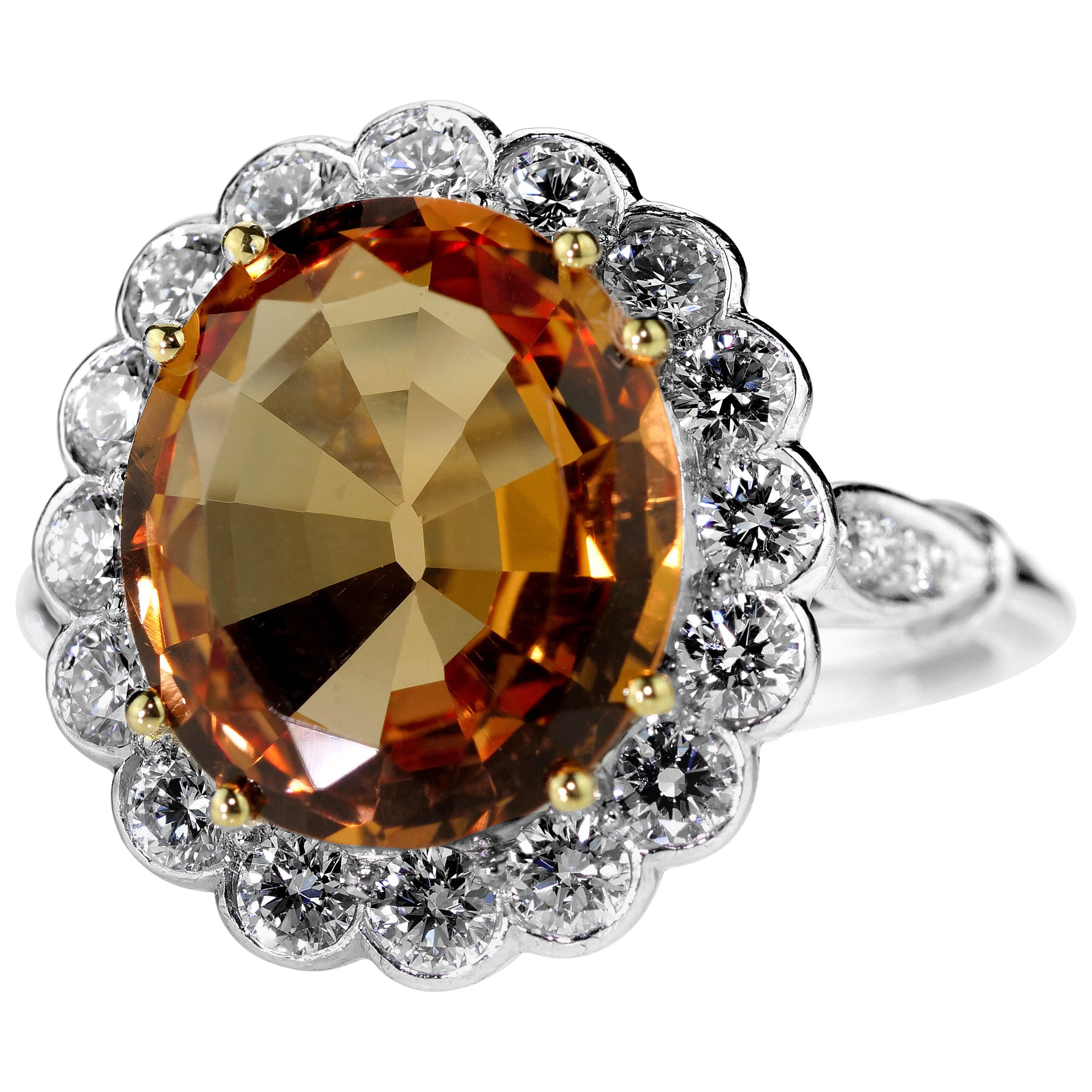 Brazilian Imperial Topaz Orange Color 4.8ct and Diamond Cluster Ring in ...