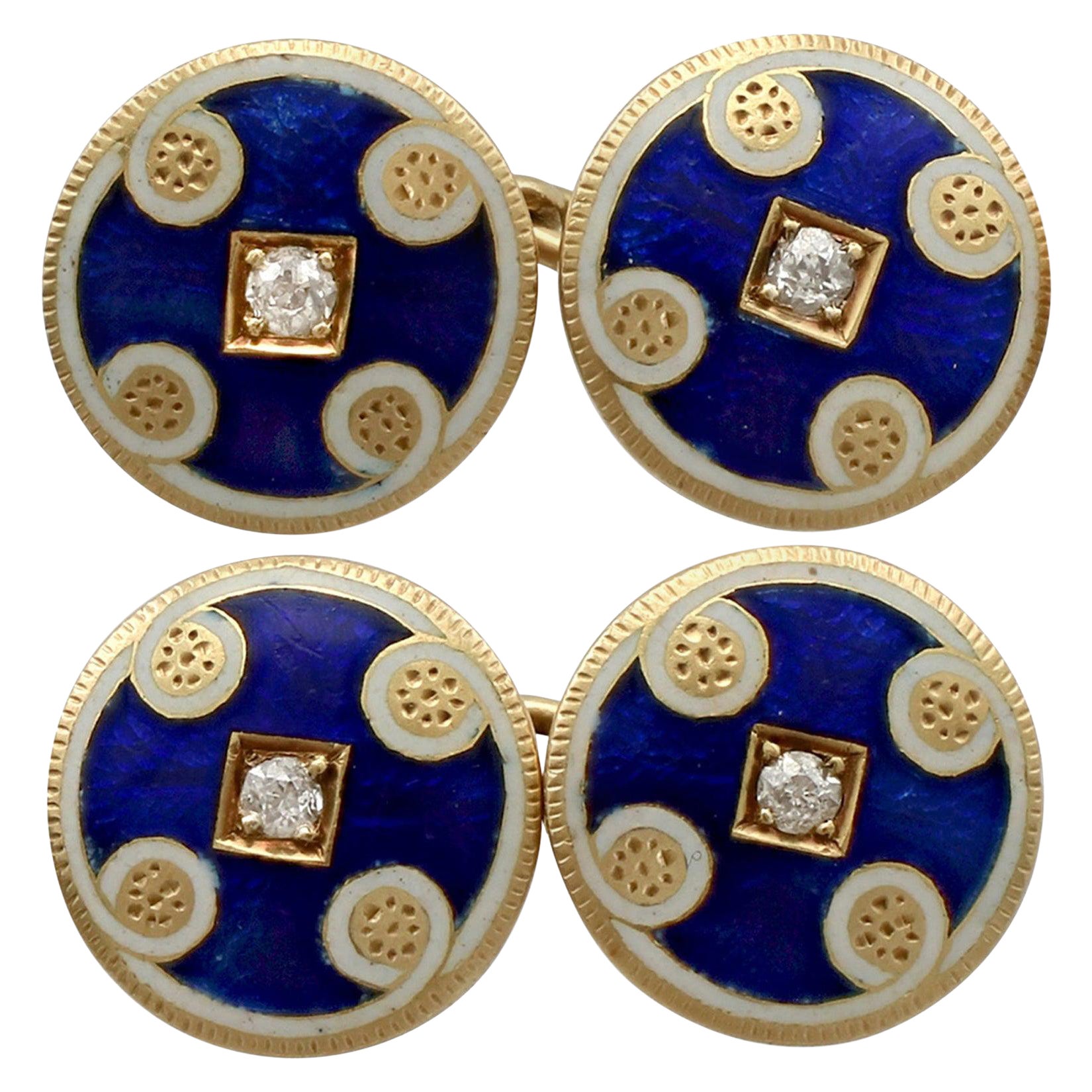 Antique Art Nouveau Enamel and Yellow Gold Cufflinks at 1stDibs