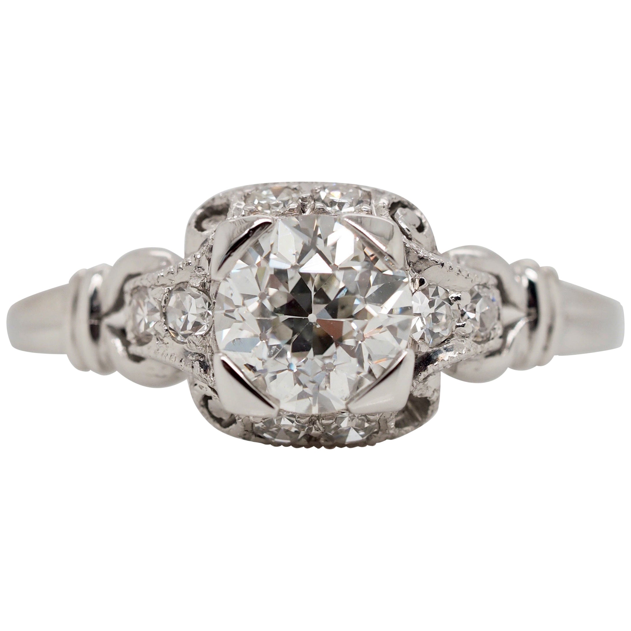 Art Deco Diamond Platinum Engagement Ring For Sale at 1stDibs