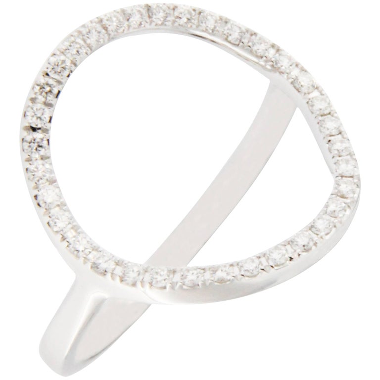 Jona Open Circle Hoop 18 Karat White Gold White Diamond Ring For Sale ...