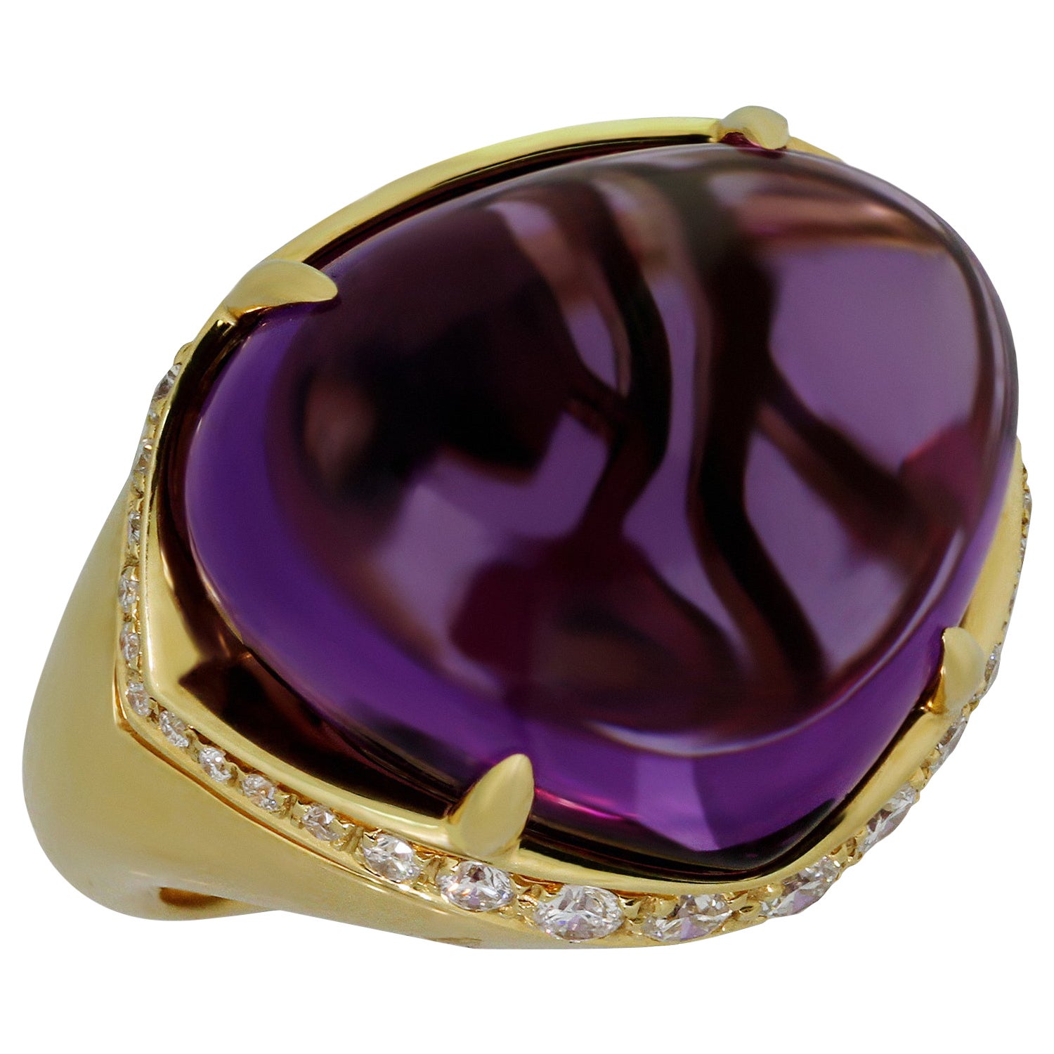 Bulgari Diamond Chalcedony Amethyst Large Yellow Gold Ring For Sale at ...