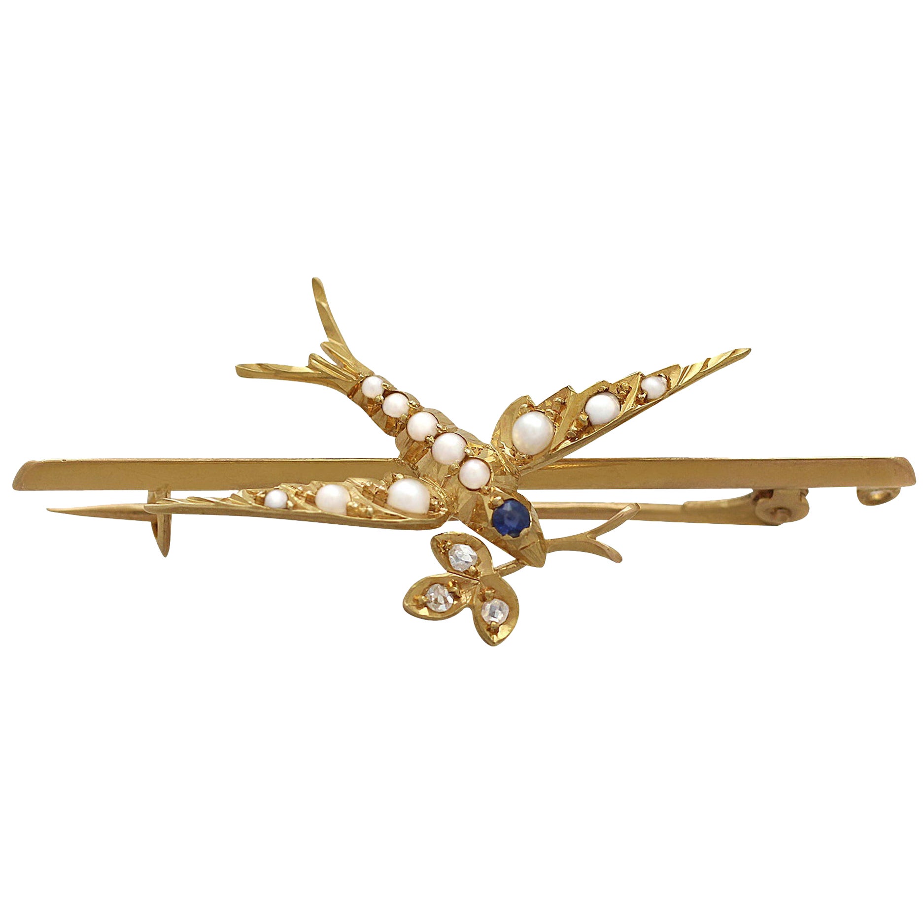 Antique Victorian Yellow Gold Seed Pearl And Diamond Heart Pin Brooch