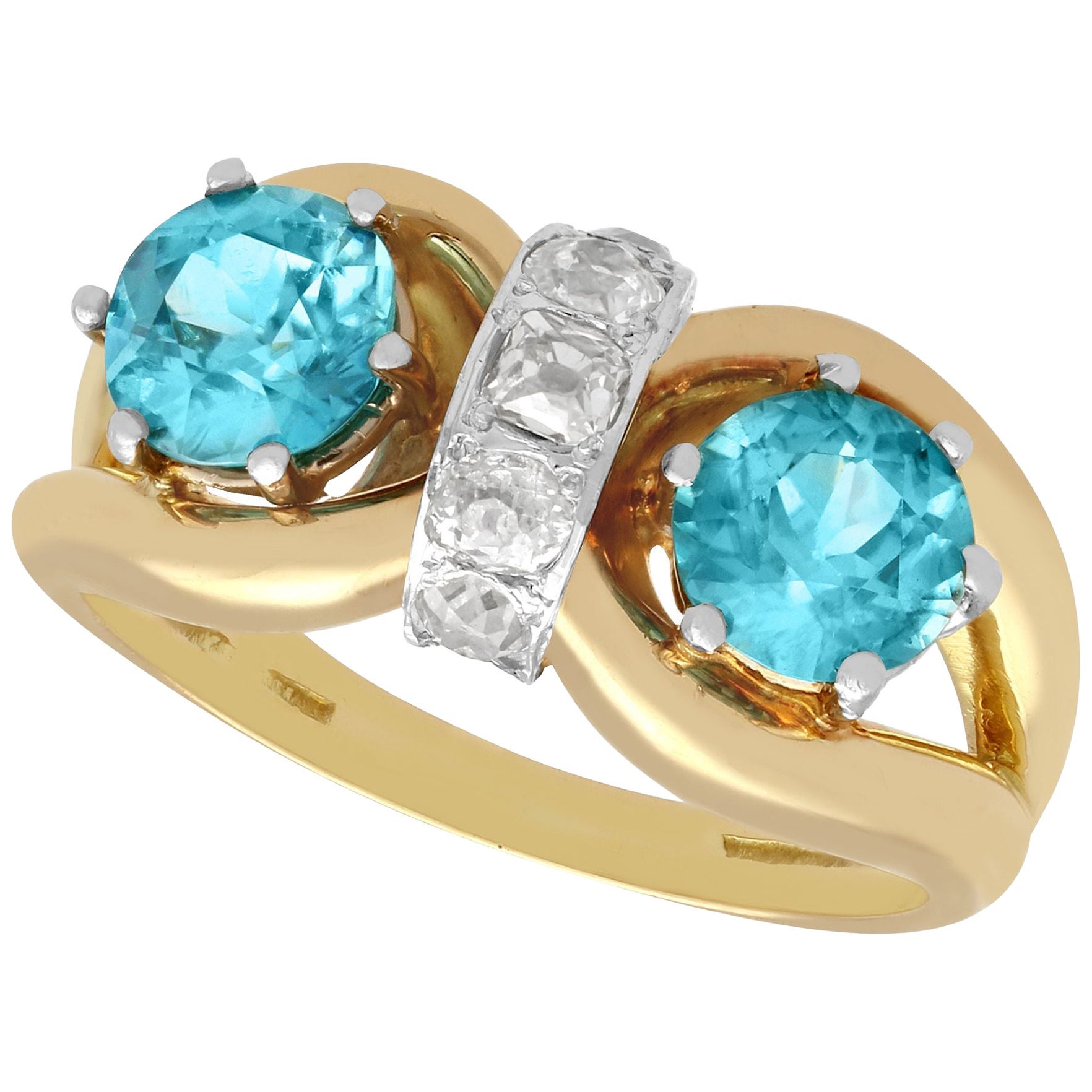 Susan Sadler Brilliant Blue Zircon Diamond Matte Shiny Gold Ring For ...