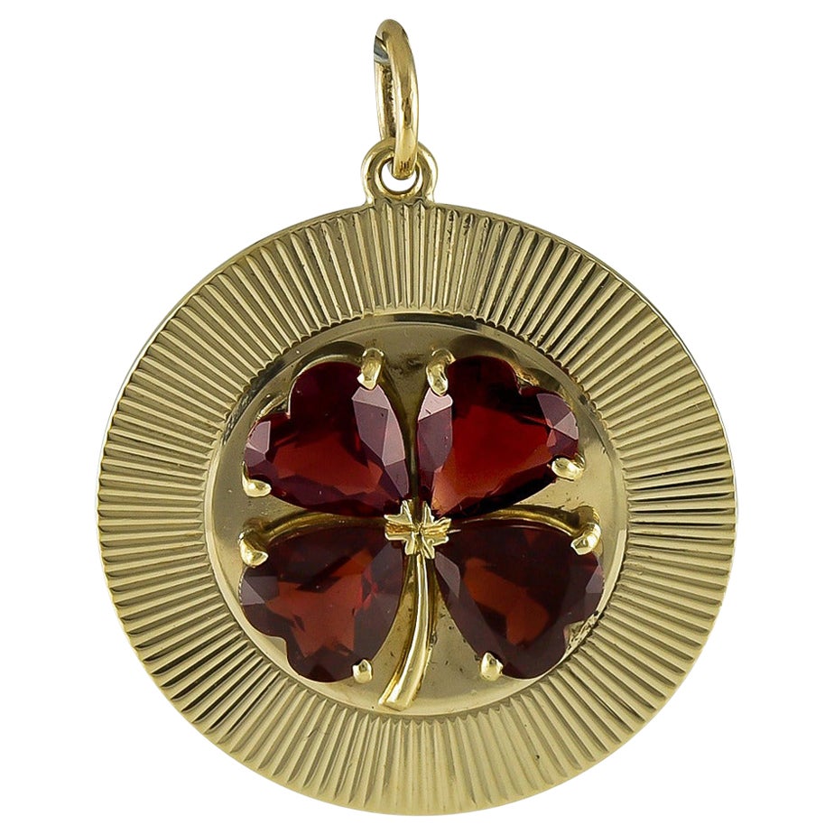 Large Gold and Emerald Four-Leaf Clover Pendant/Charm For Sale at 1stDibs