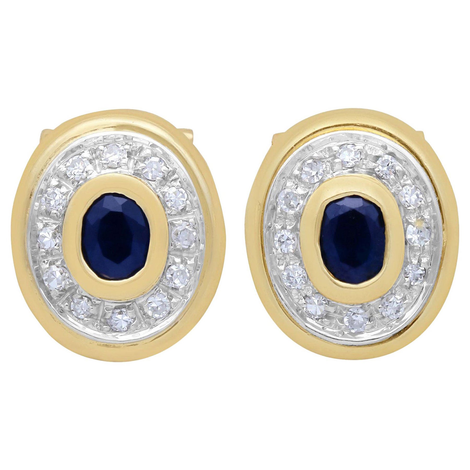 Vintage 1990s Sapphire and Diamond Yellow Gold Clip-On Earrings For ...