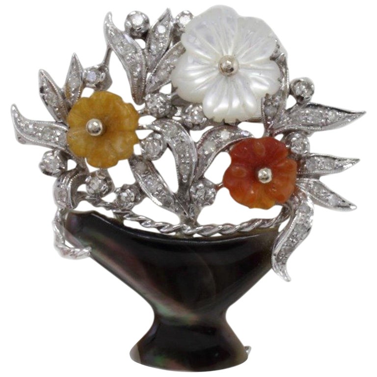 Diamonds Stone Carnelian Pendant Necklace Gold Brooch at 1stDibs