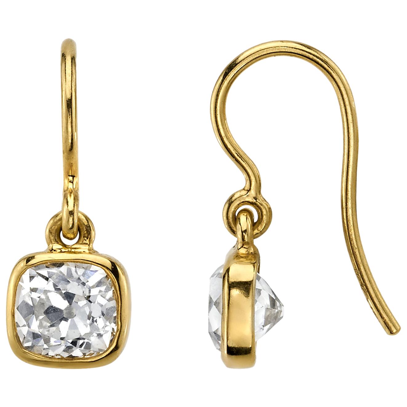 Single Stone Diamond Gold Cobblestone Drop Earrings at 1stDibs