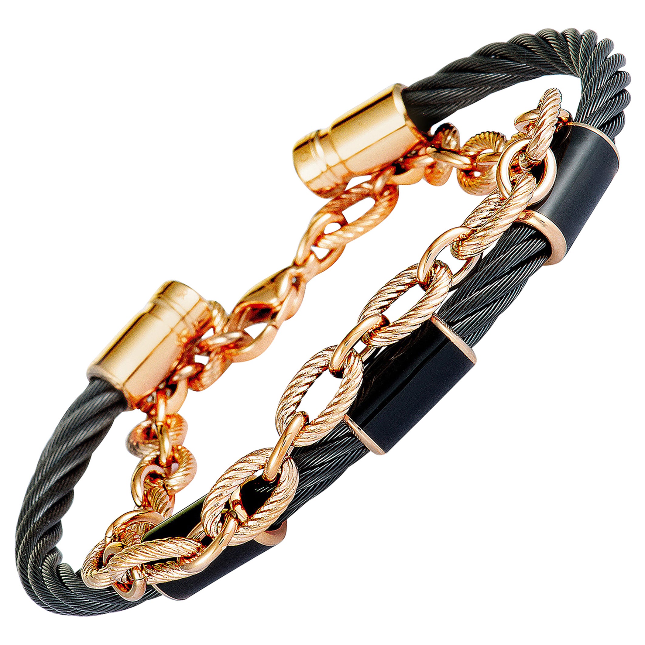 Charriol 0.10 Carat Diamond Steel Cable Bracelet with White Gold Accent ...